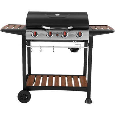 George Foreman Gas BBQ 4 Burner Black and Wood Effect Barbecue GFGBBQ4BW