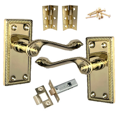 Georgian Handle Latch Door Handles Brass, Pair of 3" Hinges & Latches ...