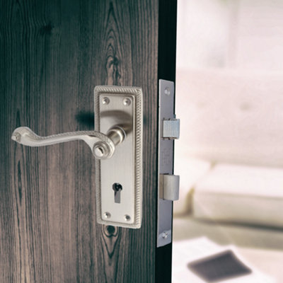 Georgian Roped Door Handle Satin, Lock Door Handles Lever Lock Set ...
