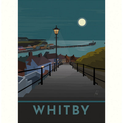 Georgina Westley Whitby Print White/Blue/Grey (40cm x 30cm) | DIY at B&Q