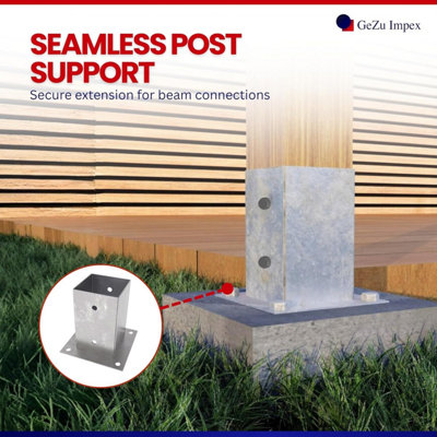 GeZu Impex Bolt Down Post Support 141x141 mm Hot Dip Galvanised Square Fence Post Base Bracket ...