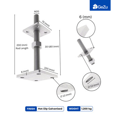 GeZu Impex Heavy Duty Adjustable Post Support 70 x 70 mm Hot Dip ...