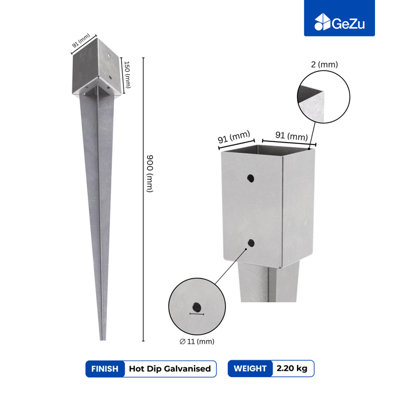 GeZu Impex Heavy Duty Post Support 91 x 91 x 900 mm Hot Dip Galvanised ...