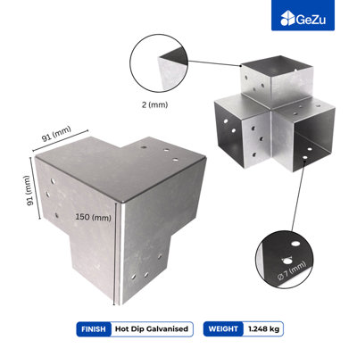 GeZu Impex Post Connector Y 91x91 mm Hot Dip Galvanised Pergola 3 Way ...