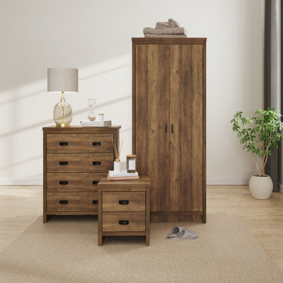 GFW Boston 2 Drawer Bedside Table Knotty Oak