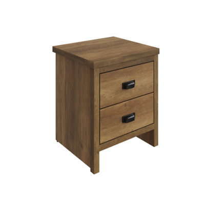 GFW Boston 2 Drawer Bedside Table Knotty Oak