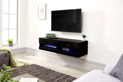 GFW Galicia 120cm Wall TV Unit with LED Black