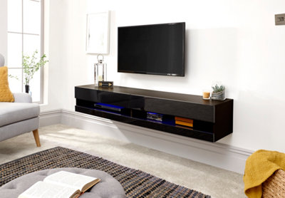 GFW Galicia 180cm Wall TV Unit with LED Black
