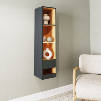 GFW Leon Tall Shelf Unit with LED Anthracite/Oak Anthracite