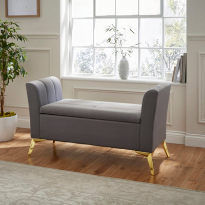 GFW Pettine Velvet Storage Ottoman Bench Grey