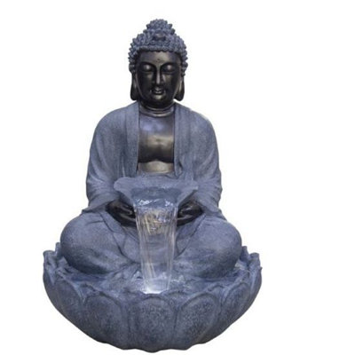 Giant Grey/Black Sitting Buddha Solar Powered Water Feature