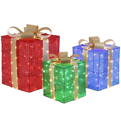 Giant LED Christmas Gift Boxes, Set of 3, Mains Powered, 200 Lights in ...