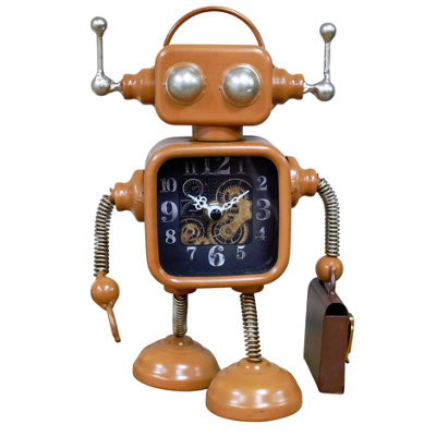 Gifts Direct 2 U Industrial Orange Small Briefcase Robot Quartz Shelf Clock