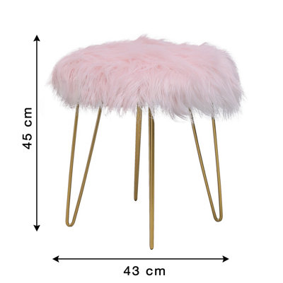 GILL Faux Fur Hairpin Leg Stool Fluffy Round Footrest Vanity Dressing Table Seat Bedroom and Living