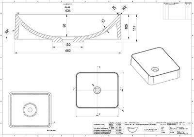 Gilpin Stone Square Counter Top Basin 450 - Matt White