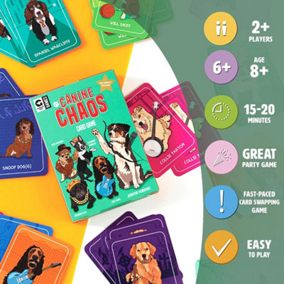 GINGER FOX DOG CHAOS CARD GAME, DOG DOMINOES, AND CELEBRITY DOGS PUZZLE SET