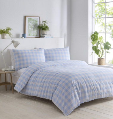 Gingham Blue Duvet Cover Set, Size Double | DIY at B&Q