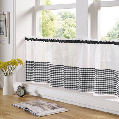 Gingham Checked Kitchen Voile Curtain Cafe Panels