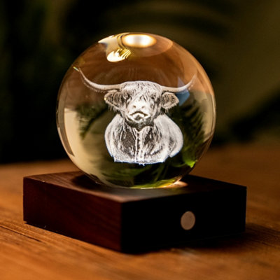Gingko 3D Laser Amber Crystal Light, Highland Cow