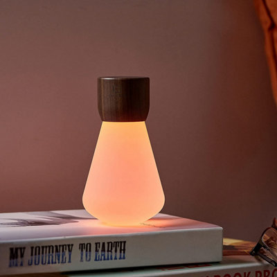 Gingko Mini Pentagon Desk Bulb, Natural Walnut Wood