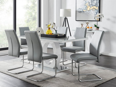Giovani Rectangular 6 Seat White High Gloss Unique Halo Base Dining ...