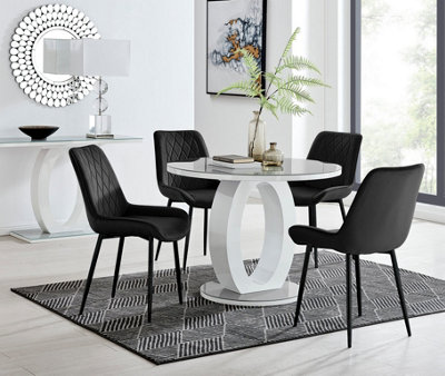 Giovani Round 4 Seat 100cm White High Gloss Halo Base Grey Glass Top ...