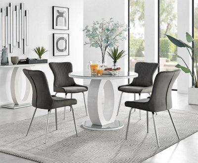 Giovani Round 4 Seat 100cm White High Gloss Halo Base Grey Glass Top ...