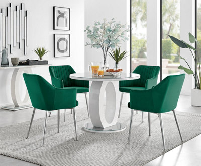 Giovani Round 4 Seat 100cm White High Gloss Halo Base Grey Glass Top ...