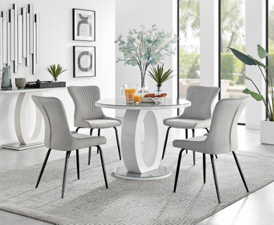 Giovani Round 4 Seat 100cm White High Gloss Halo Base Grey Glass Top ...