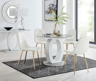 Giovani Round 4 Seat 100cm White High Gloss Halo Base Grey Glass Top ...