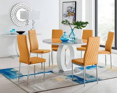 Giovani Round 6 Seat 120cm White High Gloss Halo Base Grey Glass Top ...