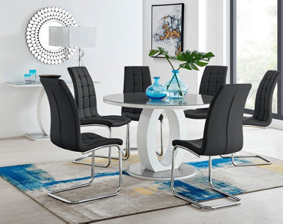 Giovani Round 6 Seat 120cm White High Gloss Unique Halo Base Grey Glass ...