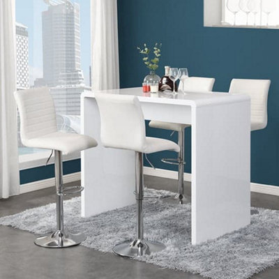 Glacier White High Gloss Bar Table With 4 Ripple White Stools | DIY at B&Q