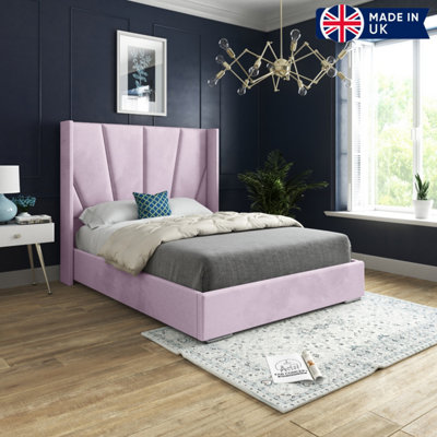 Glapthorn Wide Curved Pink Soft Velvet Designer Bed Frame