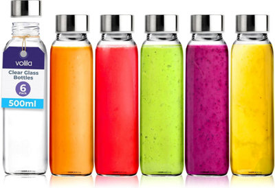 Glass Bottles with Lids - 6 Pack 500ml Leakproof for Water, Juice, Milk ...