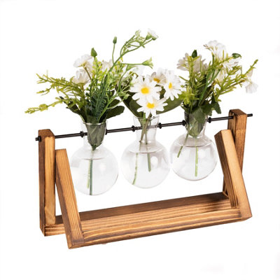 Glass Bulb Vases with Wooden Stand - M&W
