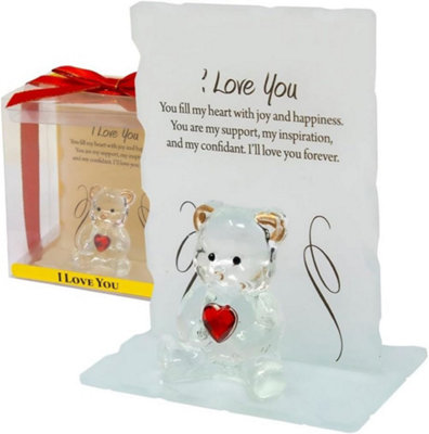 Glass Crystal Bear Gift Set Ornaments Poem Poetic Writing Message I ...
