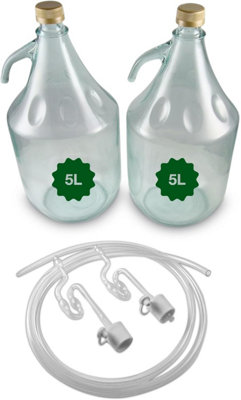 Glass Demijohn Set with Screw Cap-2 x 5L Natural Carboys for Wine ...