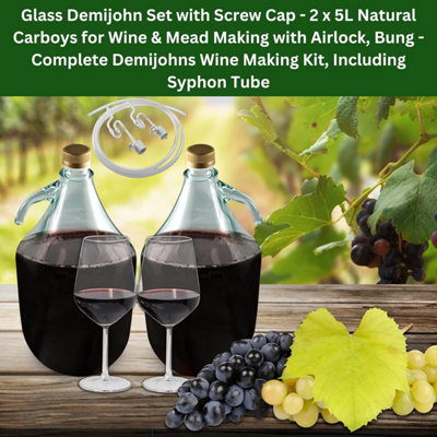 Glass Demijohn Set with Screw Cap-2 x 5L Natural Carboys for Wine ...