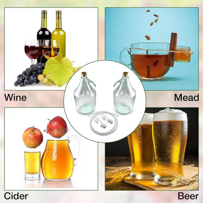 Glass Demijohn Set with Screw Cap-2 x 5L Natural Carboys for Wine ...