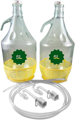 Glass Demijohn Set with Swing Cap & Protective Basket - 2 x 5L Natural ...