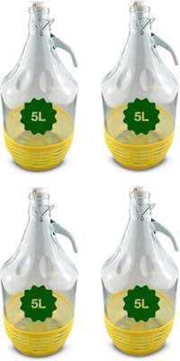 Glass Demijohn Set with Swing Cap & Protective Basket - 4 x 5L Natural ...
