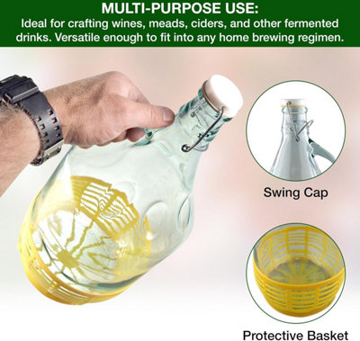 Glass Demijohn Set with Swing Cap & Protective Basket - 4 x 5L Natural ...