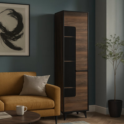 Glass Display Cabinet Tall Slim Shelving Display Unit Mid Century Style ...