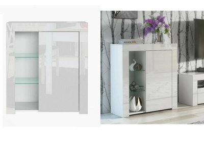 Glass Display Cabinet Unit Bookcase Shelving Storage Small Slim White ...