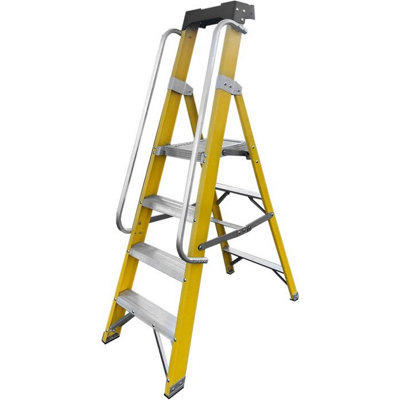 Glass Fibre Platform Step Ladders With Handrails 6 Treads