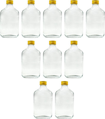 Glass Flask Bottles 200ml - 10 Pack with Gold Screw Lid Labels, and Pen ...