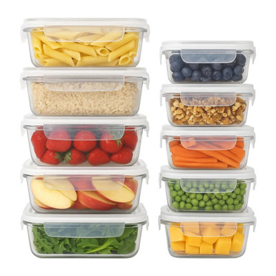 Glass Food Storage Containers Set with White Lids - 2 Sizes - 10pc ...