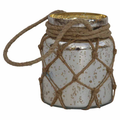 Glass Jar Lantern with Rope - Vintage Glass - L14 x W14 x H17 cm ...
