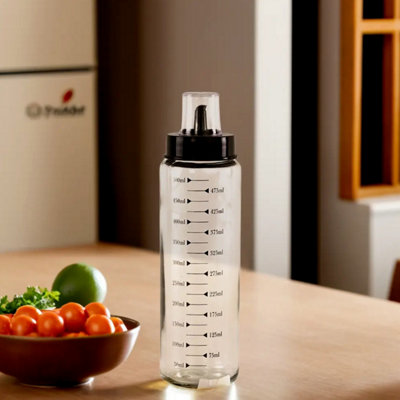 Glass Oil Bottle with Measurement Black Plastic Pourer Lid 500ml ...